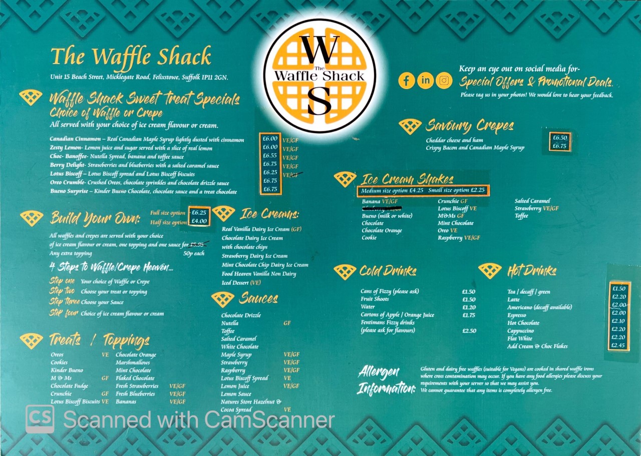 Waffles & Crepes | The Waffle Shack | Beach Street Felixstowe